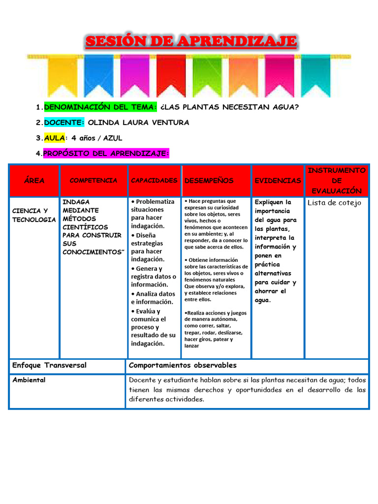 SESION INICIAL | PDF | Aprendizaje | Evaluación