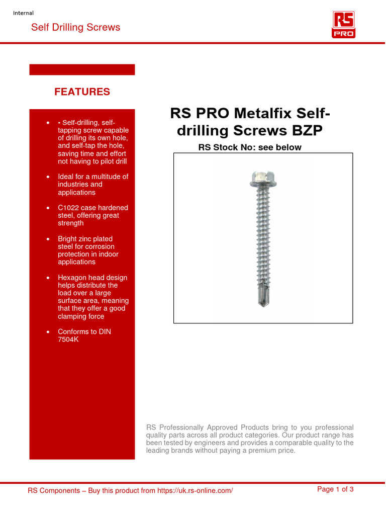 Self Drill Screw | PDF | Screw | Sheet Metal