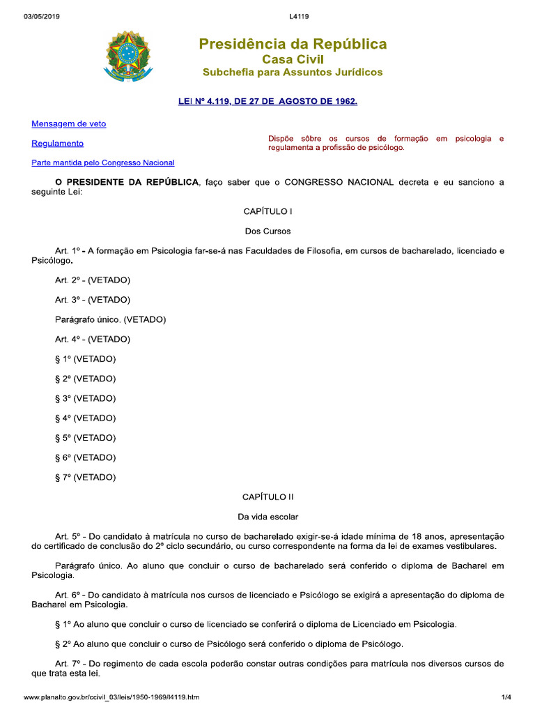 Lei 4119 Psicologia | PDF