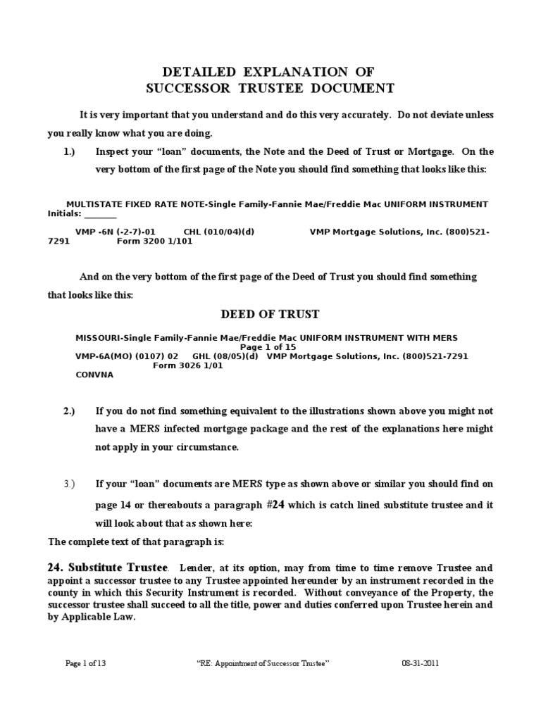 RE Appt of Successor Trustee 8-31-2011 With Detailed Explanation | Deed ...