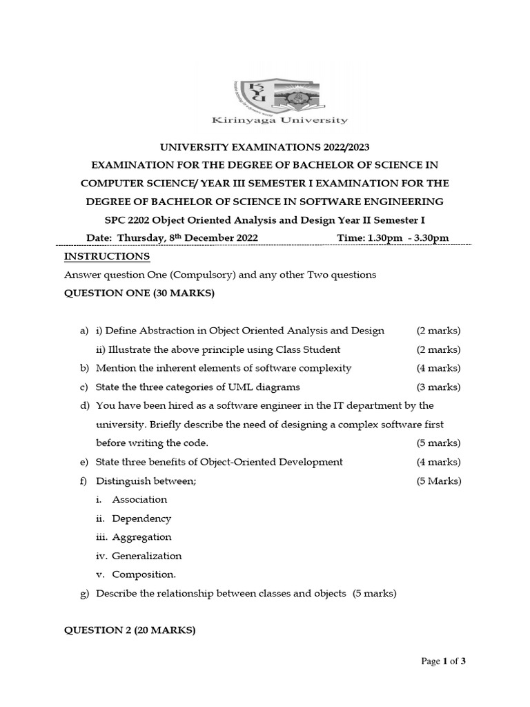 SPC 2202 Object Oriented Analysis and Design Year II Semester I | PDF | Object Oriented ...