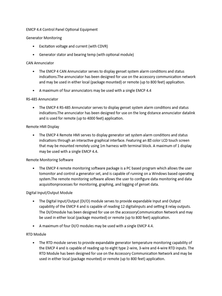 EMCP 4.4 Control Panel Optional Equipment | PDF | User Interface ...