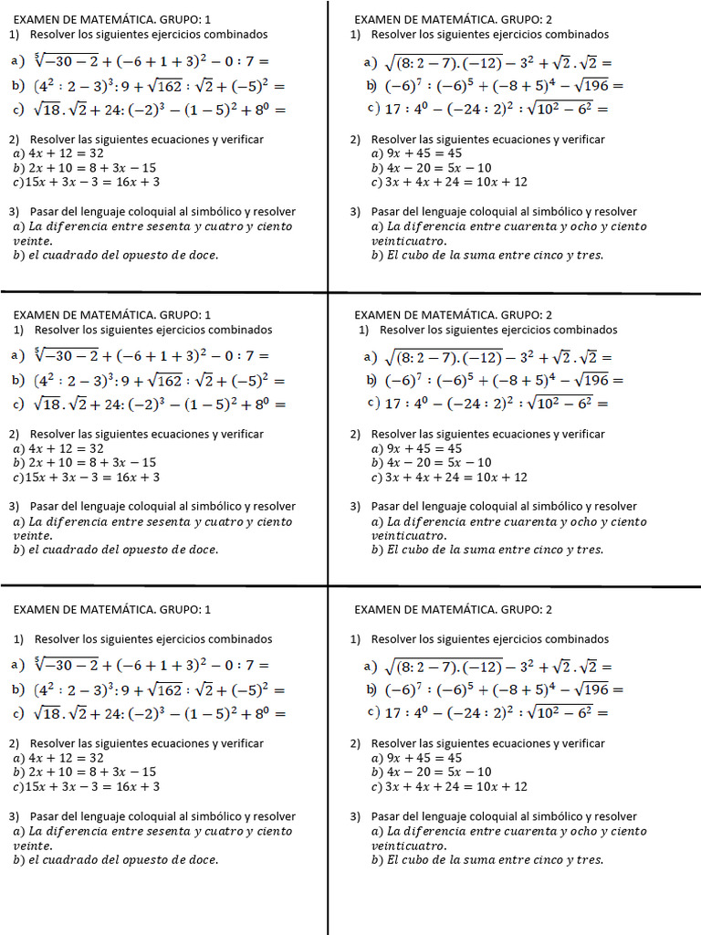 EXAMEN DE MATEMÁTICA. 2do 2da Ejerc comb-ecuac-LCaLS Segundo Examen | PDF | Matemáticas ...