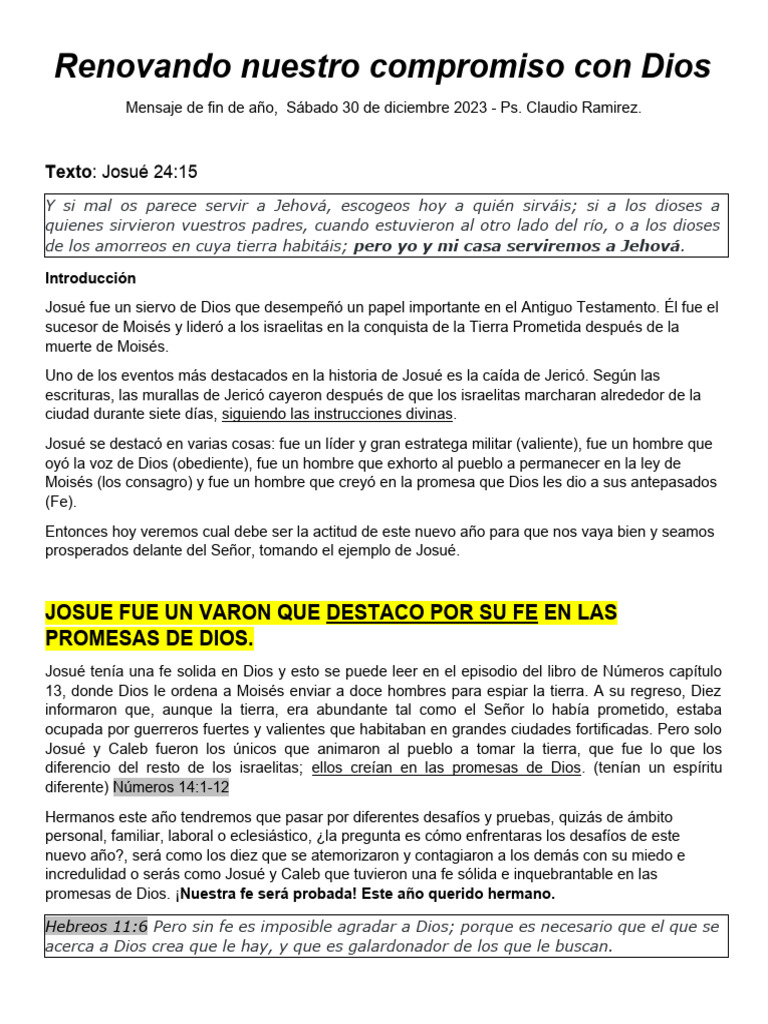 Renovando Nuestro Compromiso Con Dios | PDF | Joshua | Moisés