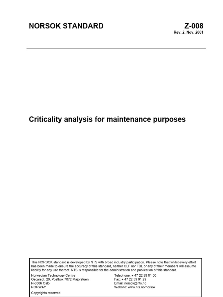Criticality Analysis For Maintenance Purposes Z-008 | PDF | Reliability ...
