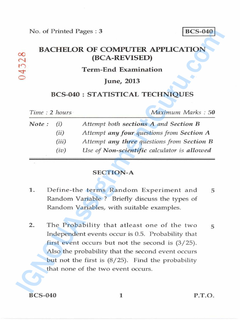 BCS 040 June2010 June2023 | PDF | Errors And Residuals | Regression Analysis