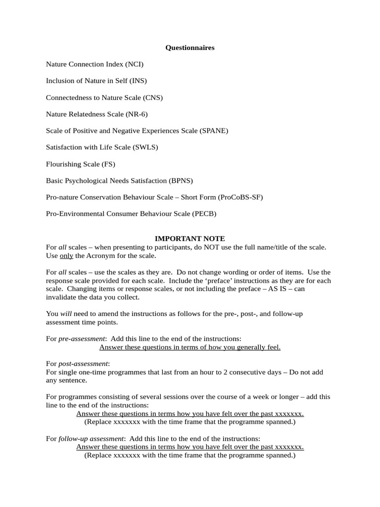 Connectedness to Nature Scales Overview | PDF | Nature | Psychology