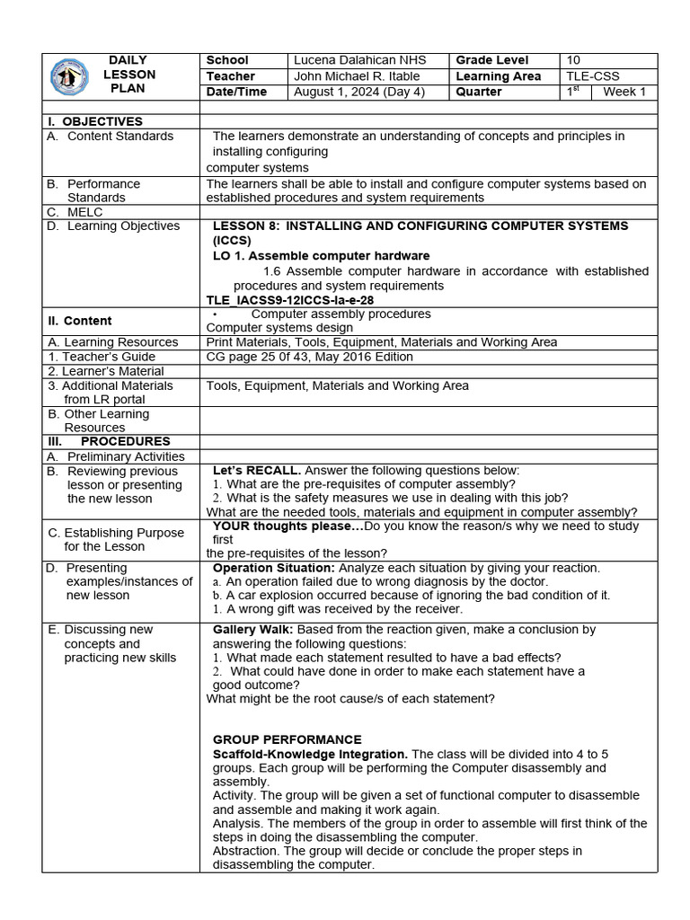 DLP-TLE-CSS10-Aug 1 Day4 w1 | PDF | Learning | Cognitive Science