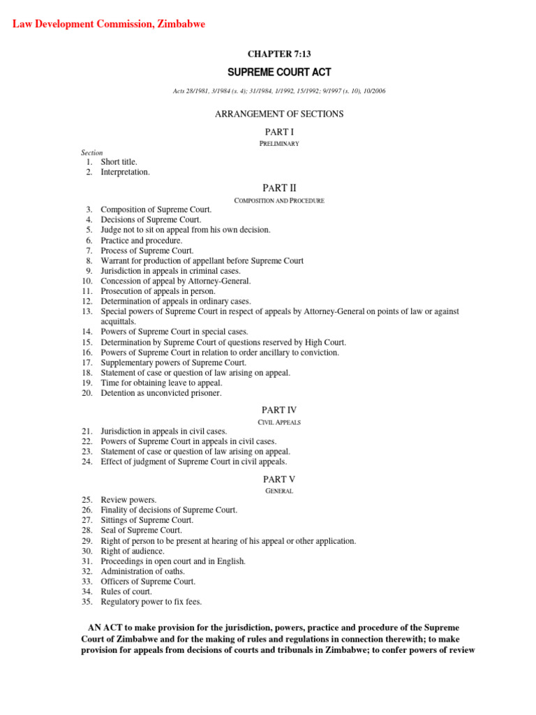 Supreme Court Act of Zimbabwe | PDF | Appeal | Supreme Courts