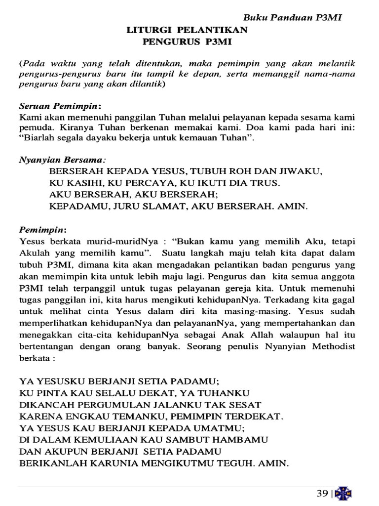 Liturgi Pelantikan Pengurus P3MI | PDF