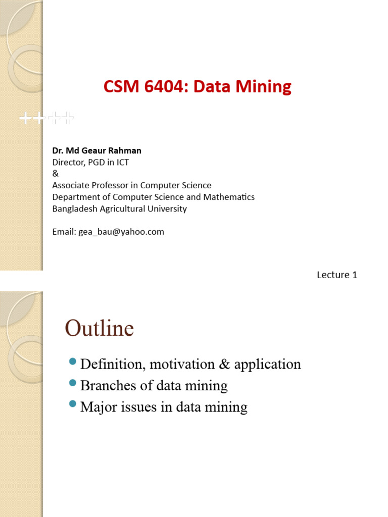 CSM6404_DM_L1 | PDF | Data Mining | Data
