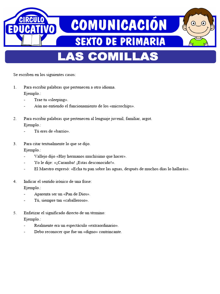 Las Comillas para Sexto de Primaria | PDF