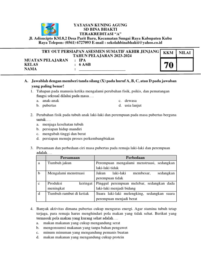 Soal Try Out IPA Kelas 6 | PDF