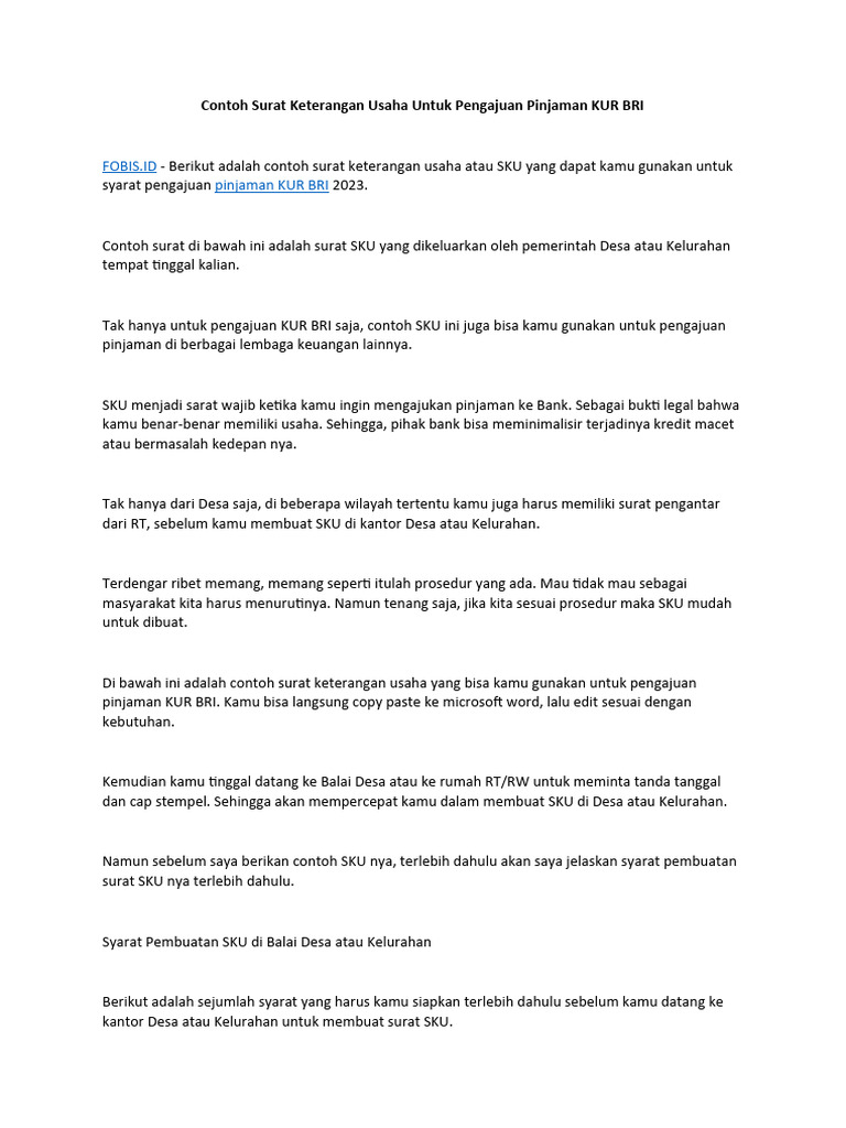 Contoh Surat Keterangan Usaha Untuk Peng | PDF