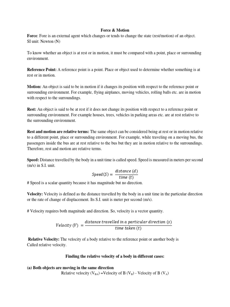 Force and Motion | PDF | Velocity | Speed