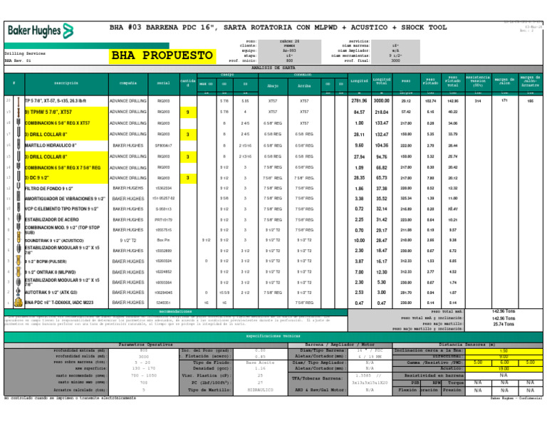 Ixachi 26 String Report 16in BHA#03 BIT#03 Sarta Rotatoria PRELIMINAR | PDF | Materiales