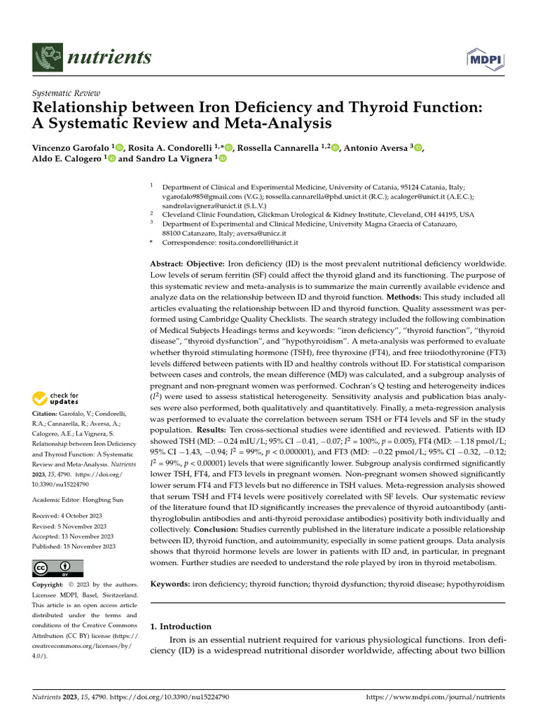 Nutrients 15 04790 | PDF | Thyroid Stimulating Hormone | Thyroid