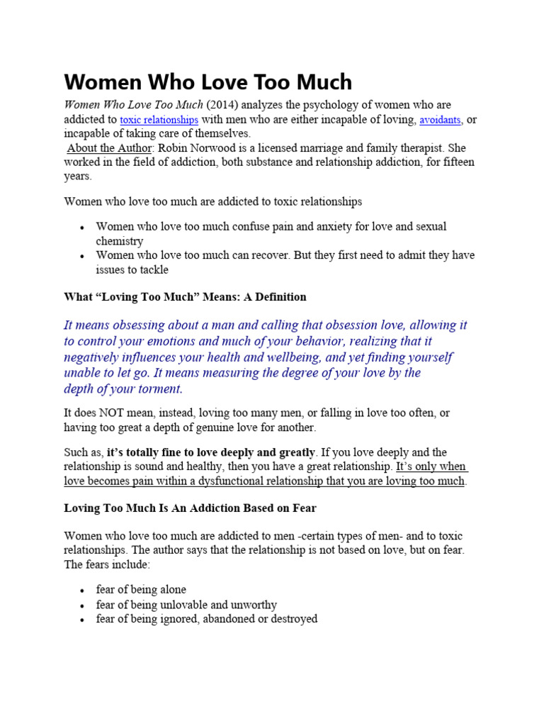 Understanding Women Who Love Too Much | PDF | Attachment Theory | Self ...