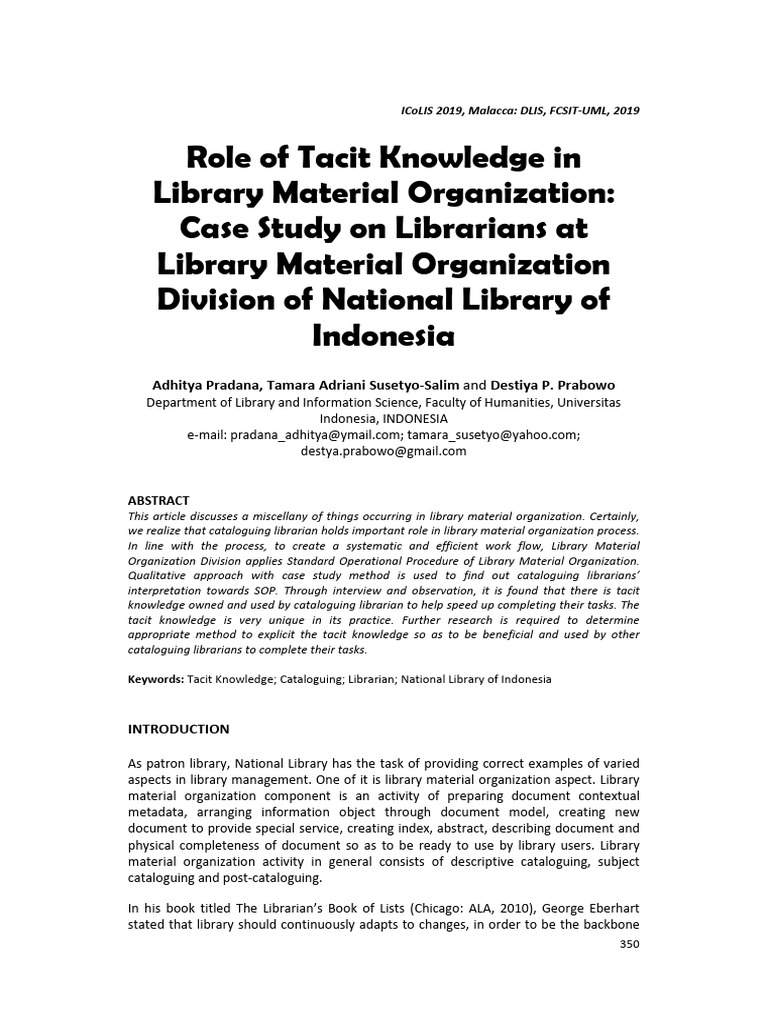 INTER 3-Role of Tacit Knowledge in Library Material Organization | PDF | Tacit Knowledge | Knowledge