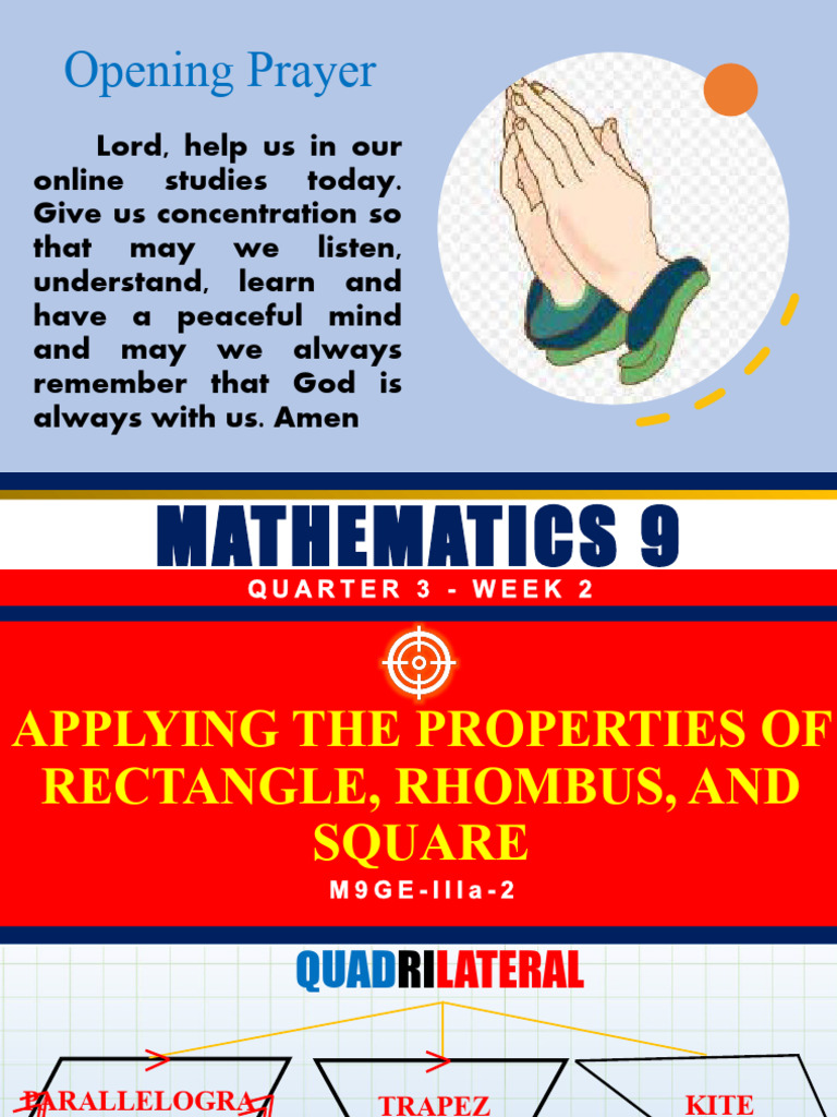 Q3 W2 Applying The Properties of Rectangle Rhombus and Square | PDF | Rectangle | Perpendicular