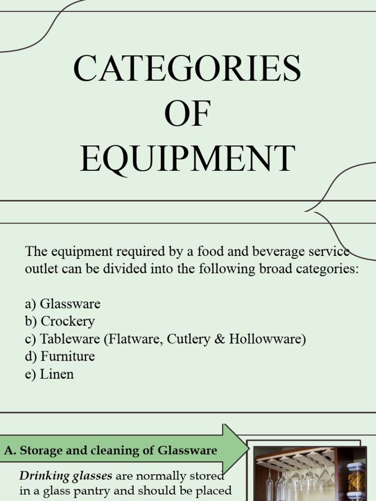 Categories of Equipment | PDF | Tableware | Dishwasher