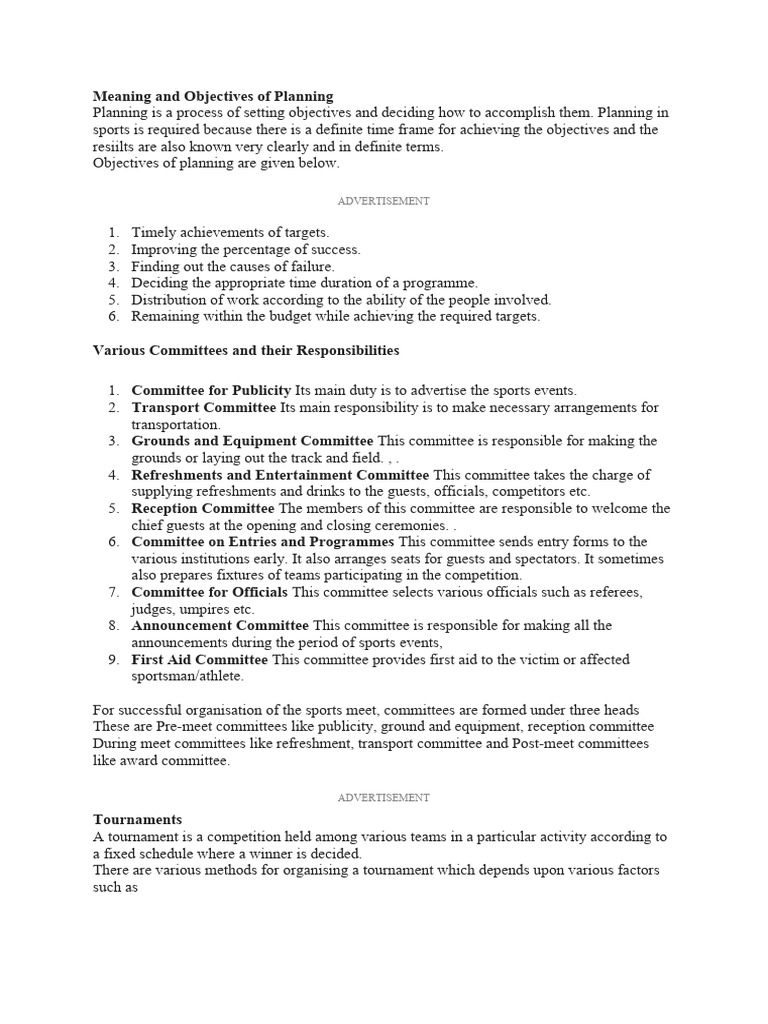 Meaning and Objectives of Planning | PDF | Tournament | Sports