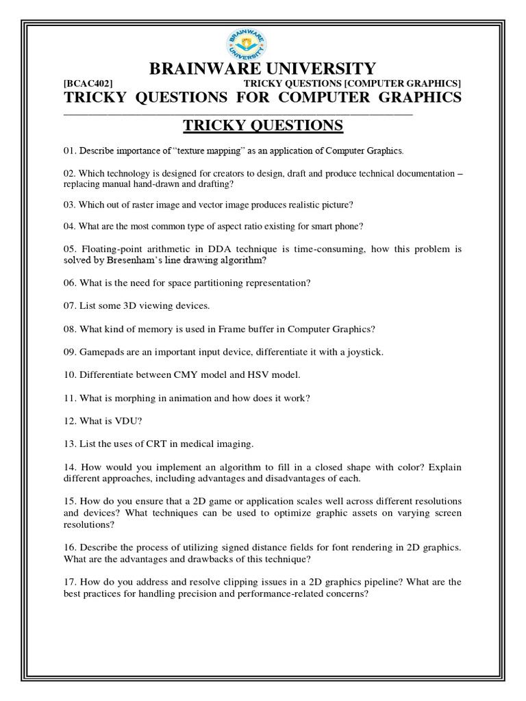 Tricky Questions | PDF | 3 D Computer Graphics | Computer Graphics