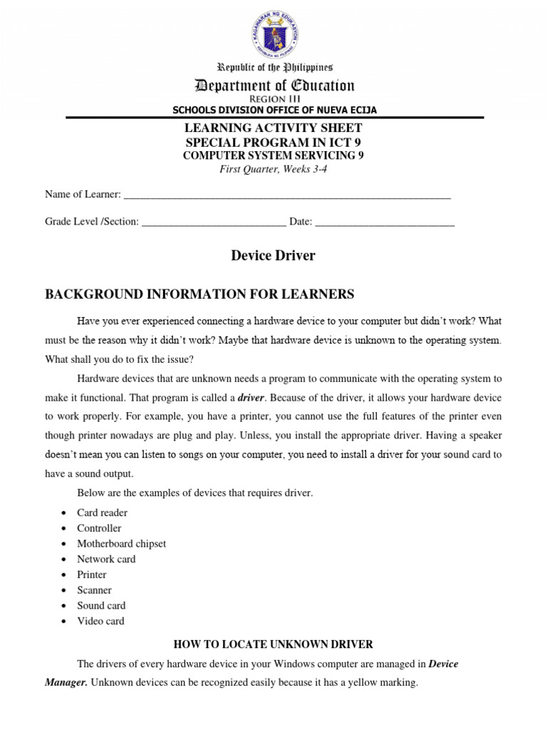 9 CSS Week 3 4 - Drivers - Jay Ar B. Andrada | PDF | Device Driver | Computer Hardware