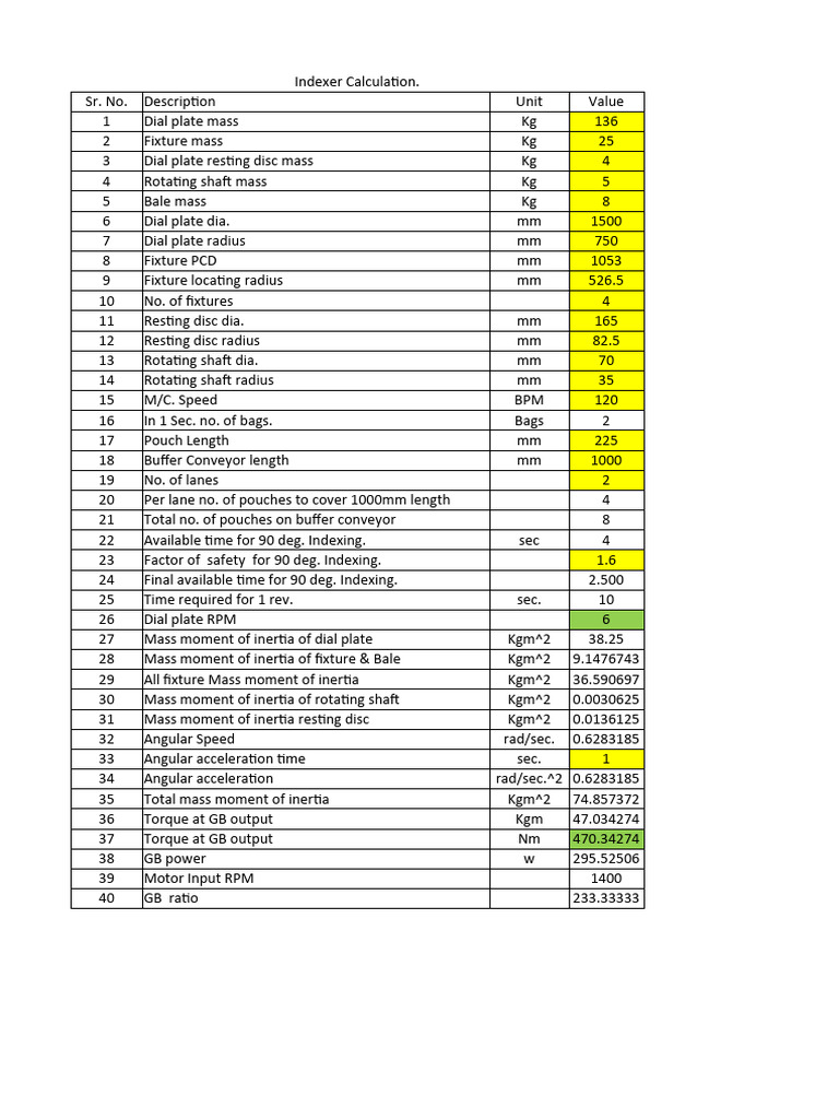 EOL Indexer Calculation | PDF | Torque | Physical Quantities