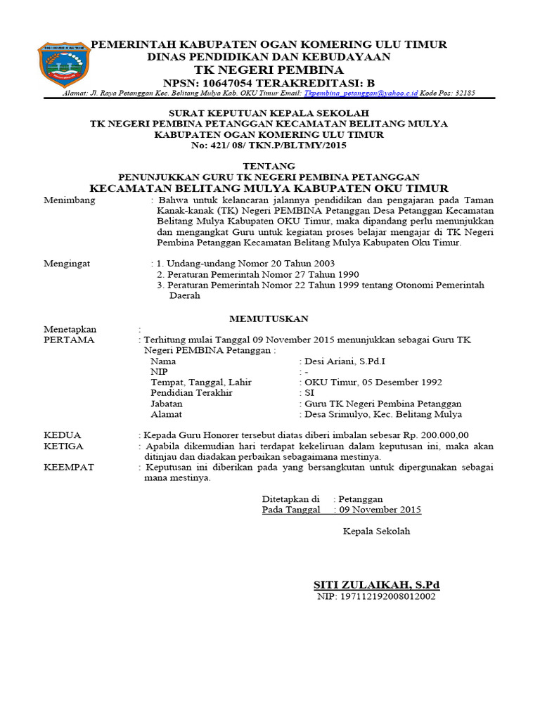 SK Guru Honorer Dan Surat Penugasan | PDF