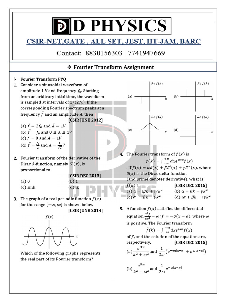 Fourier Transform Assignment | PDF | Fourier Transform | Pi