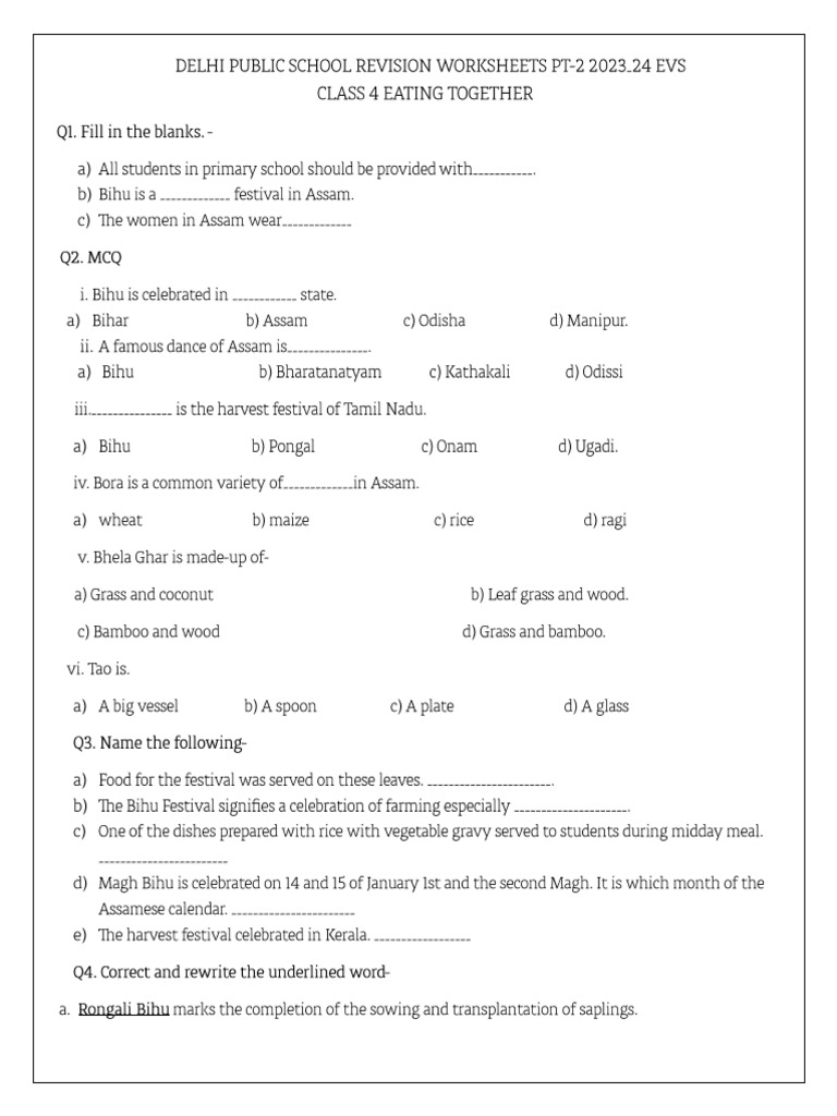 Revision Questions Class 4 PT2202324 | PDF