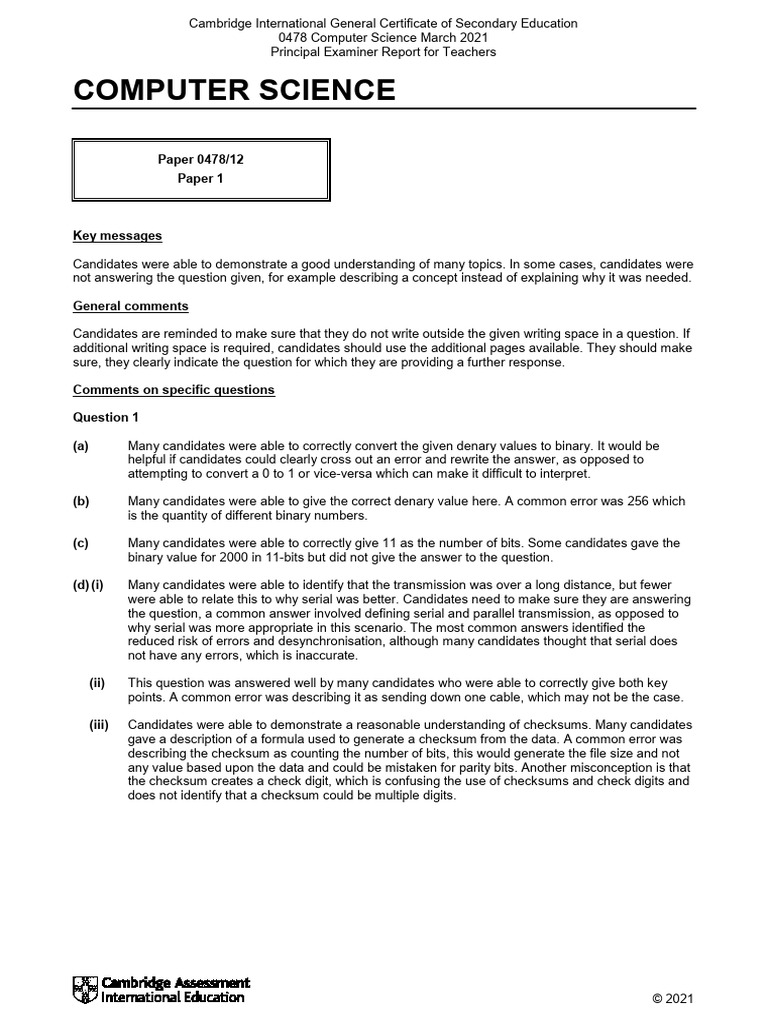 Computer Science: Paper 0478/12 Paper 1 | PDF | Internet & Web | World Wide Web
