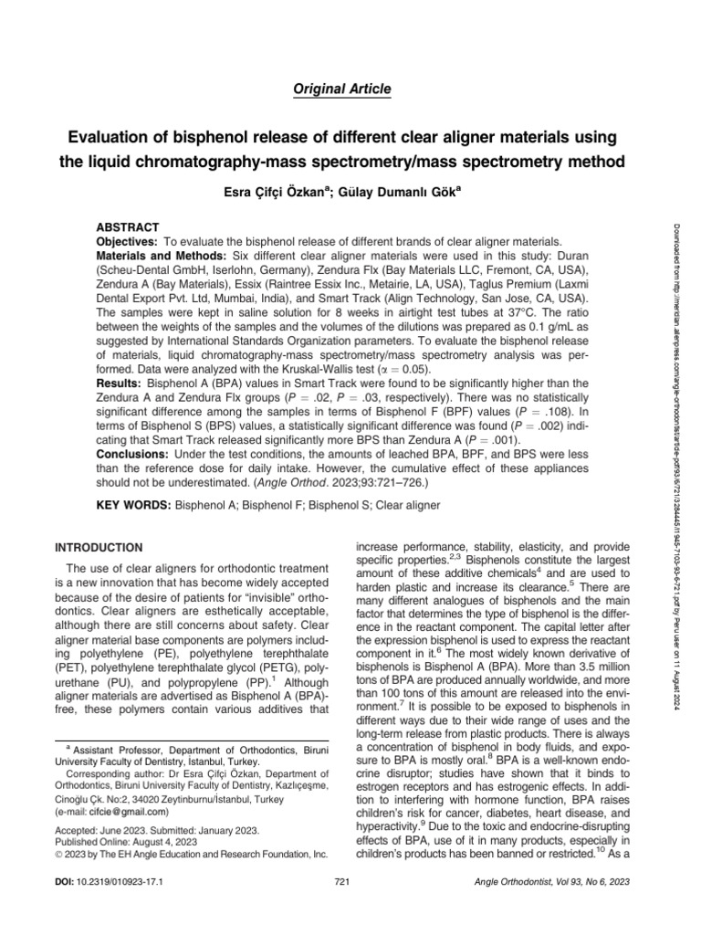 Evaluation of Bisphenol Release of Different Clear Aligner Materials Using The Liquid ...
