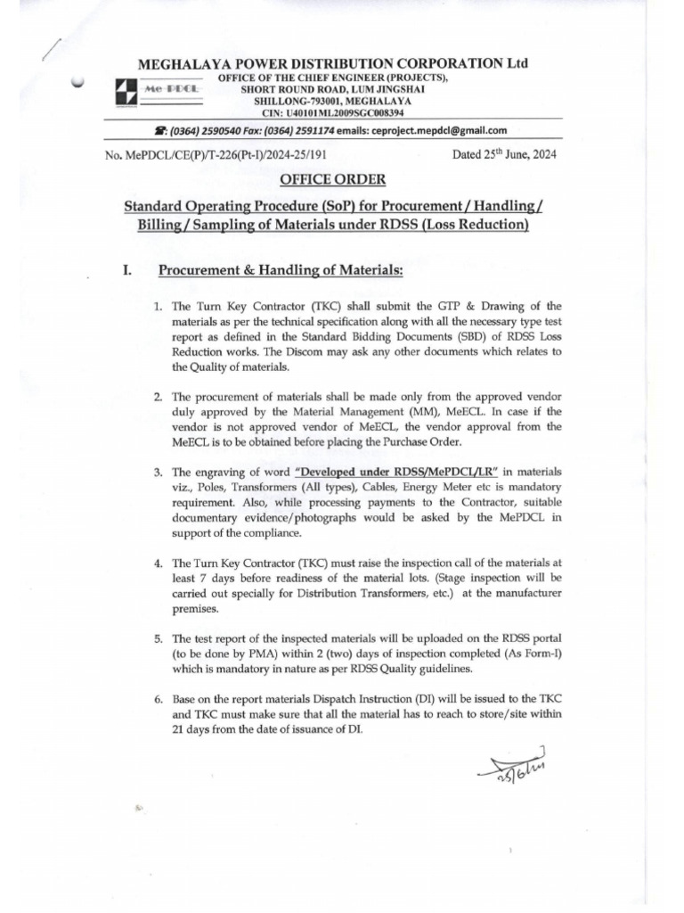 Standard Operating Procedure (SOP) For Procurement, Handling, Billing ...