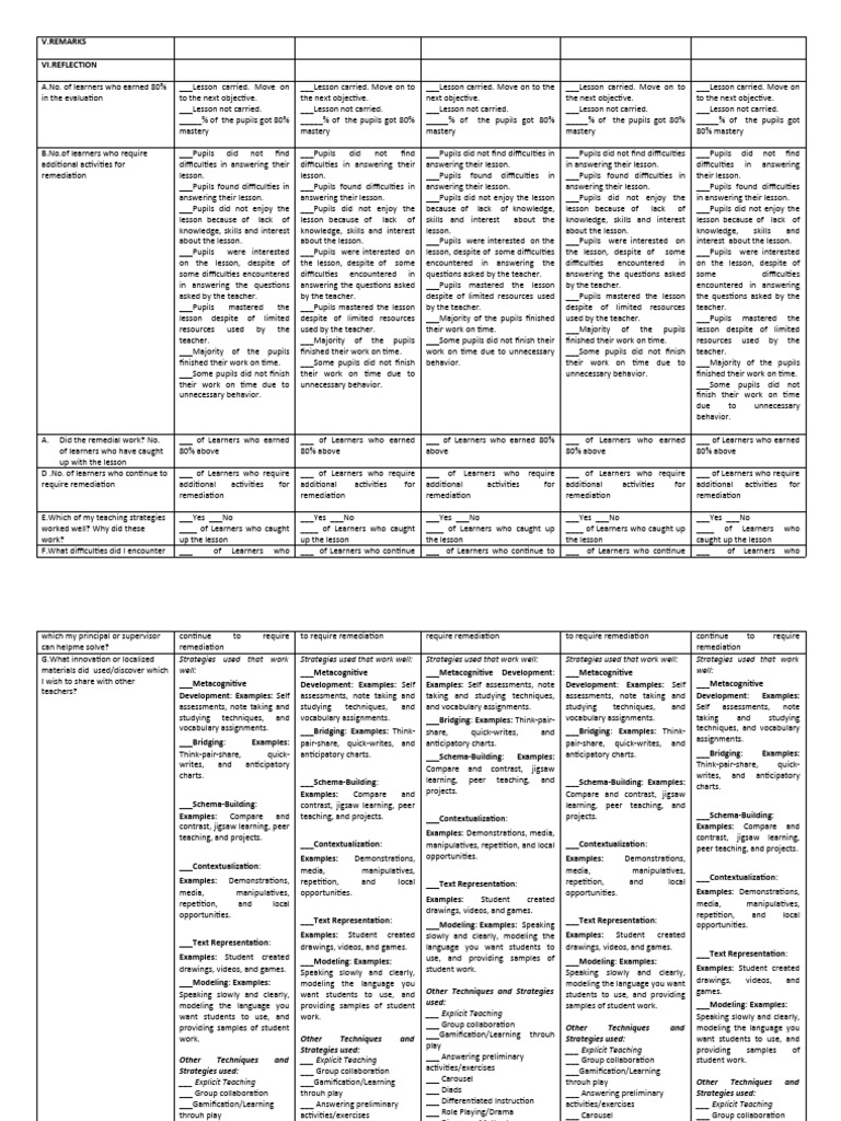 DLL Remarks Reflection English | PDF | Differentiated Instruction | Learning