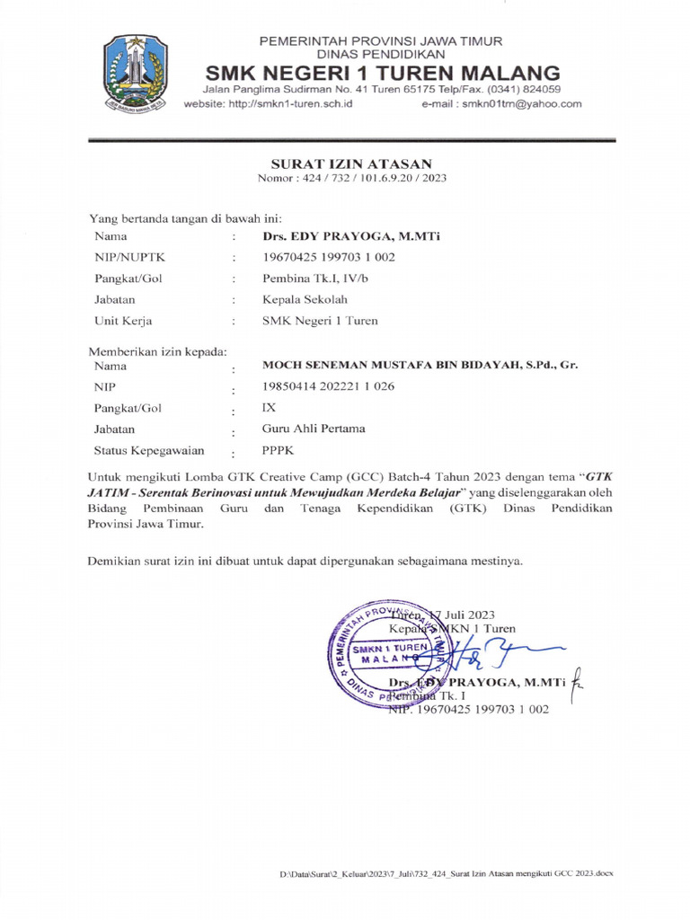 Izin Lomba GTK Creative Camp 2023 | PDF