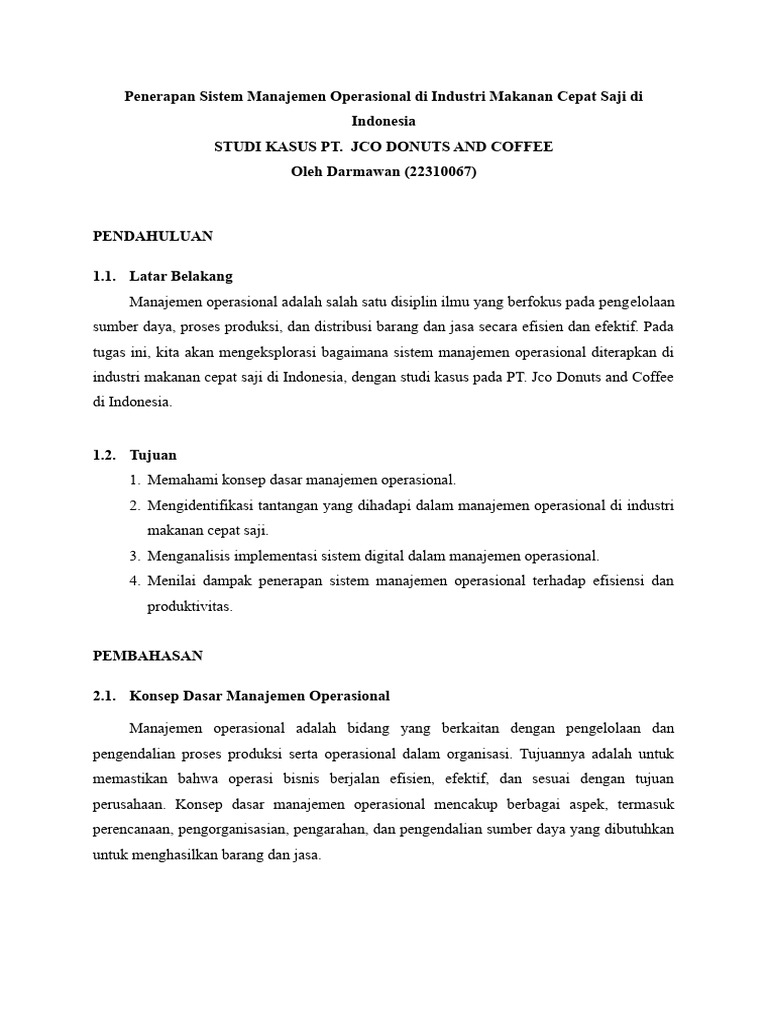 Manajemen Operasional JCO Donuts | PDF