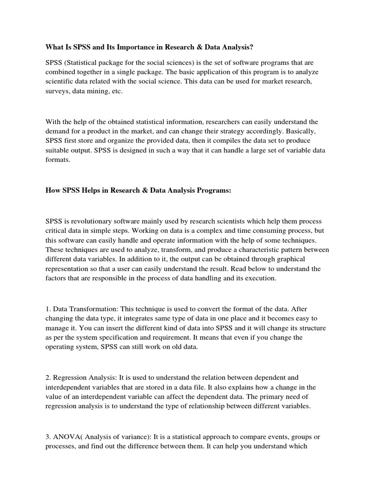 What Is SPSS and Its Importance in Research Analysis | PDF | Spss ...
