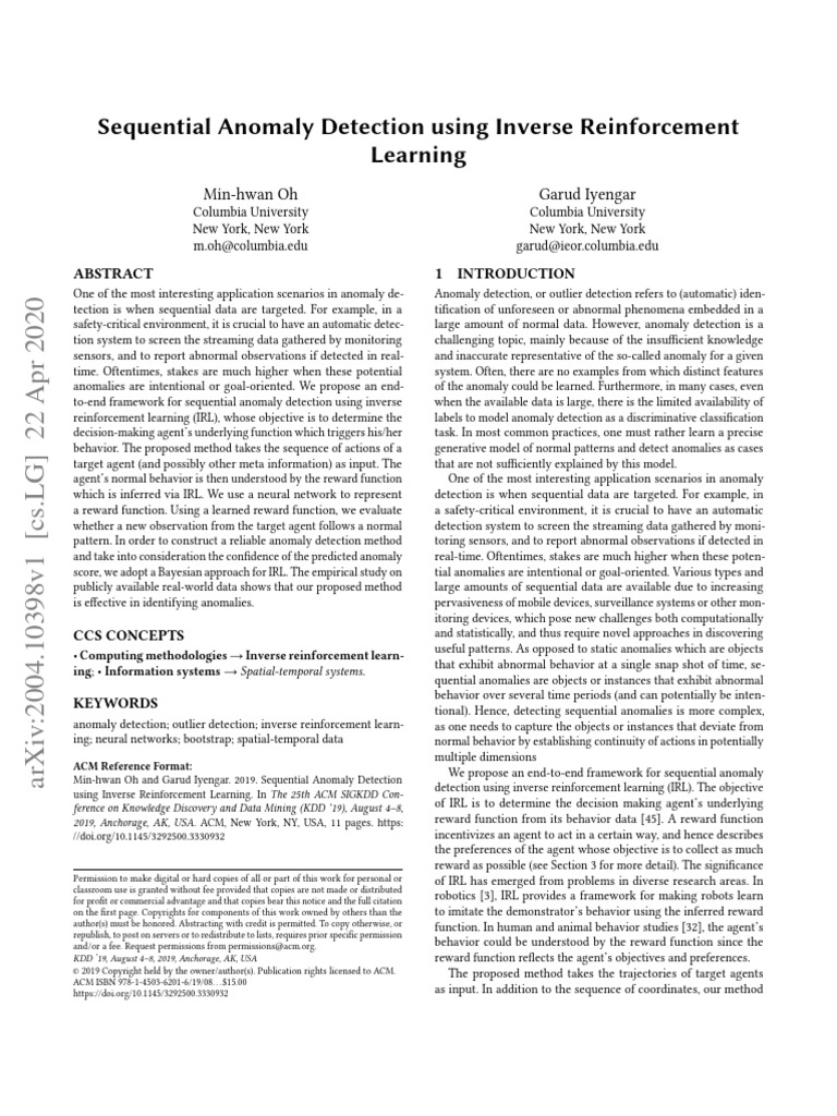 Sequential Anomaly Detection Using Inverse Reinfor | PDF | Bootstrapping (Statistics) | Cluster ...
