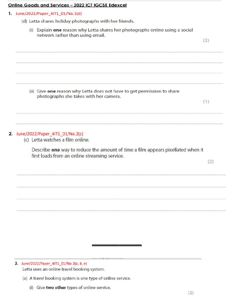 Online Goods And Services 2022 Ict Igcse Edexcel Question Pdf