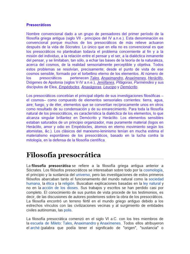 Presocráticos | PDF | Filosofía griega antigua | Filosofía antigua