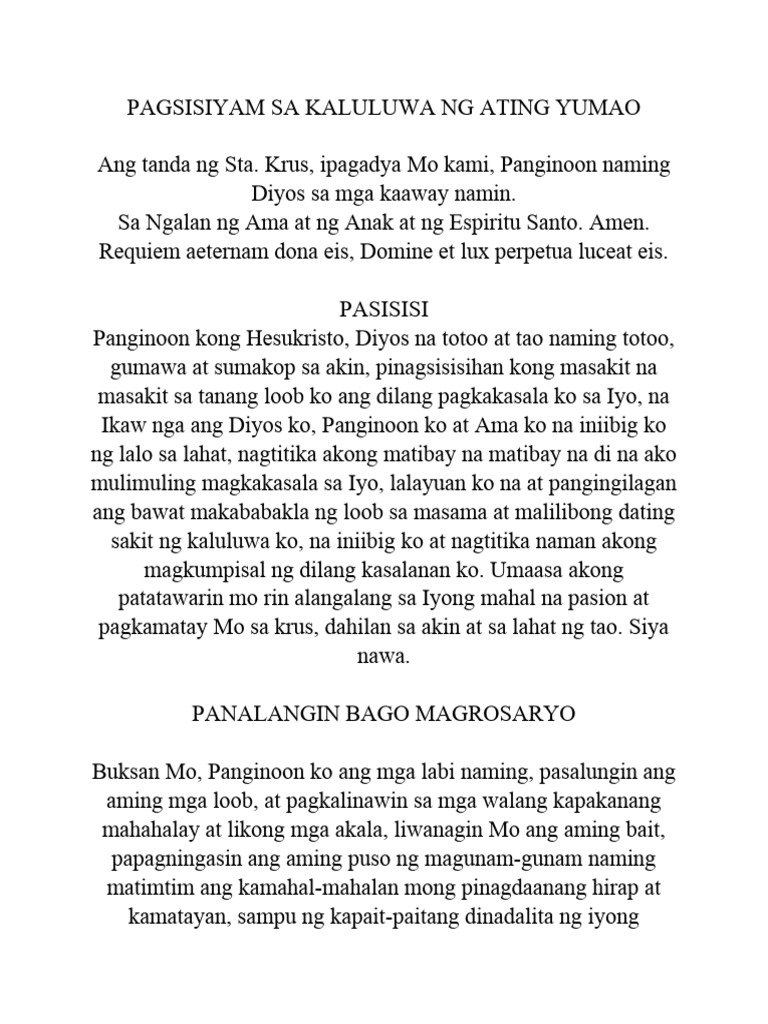 Pagsisiyam Sa Kaluluwa NG Ating Yumao | PDF