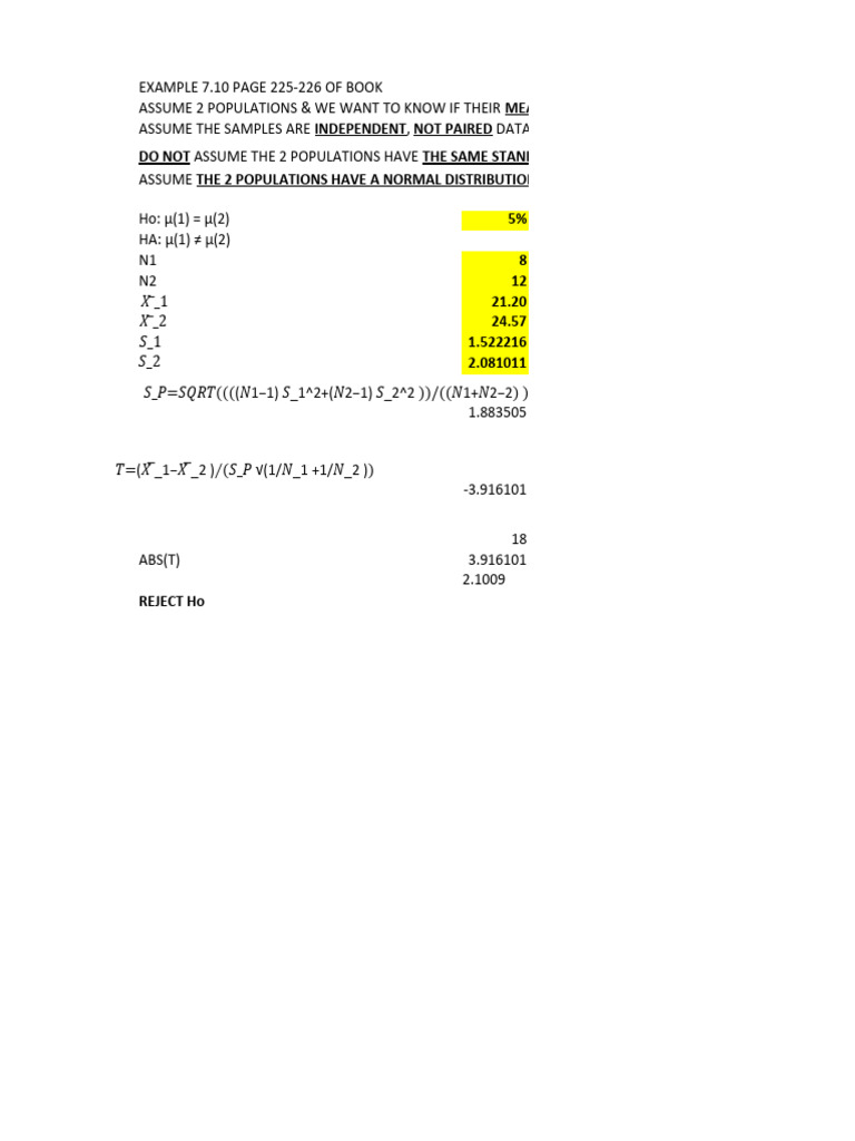 2 Sample T Test | PDF | Student's T Test | Standard Deviation