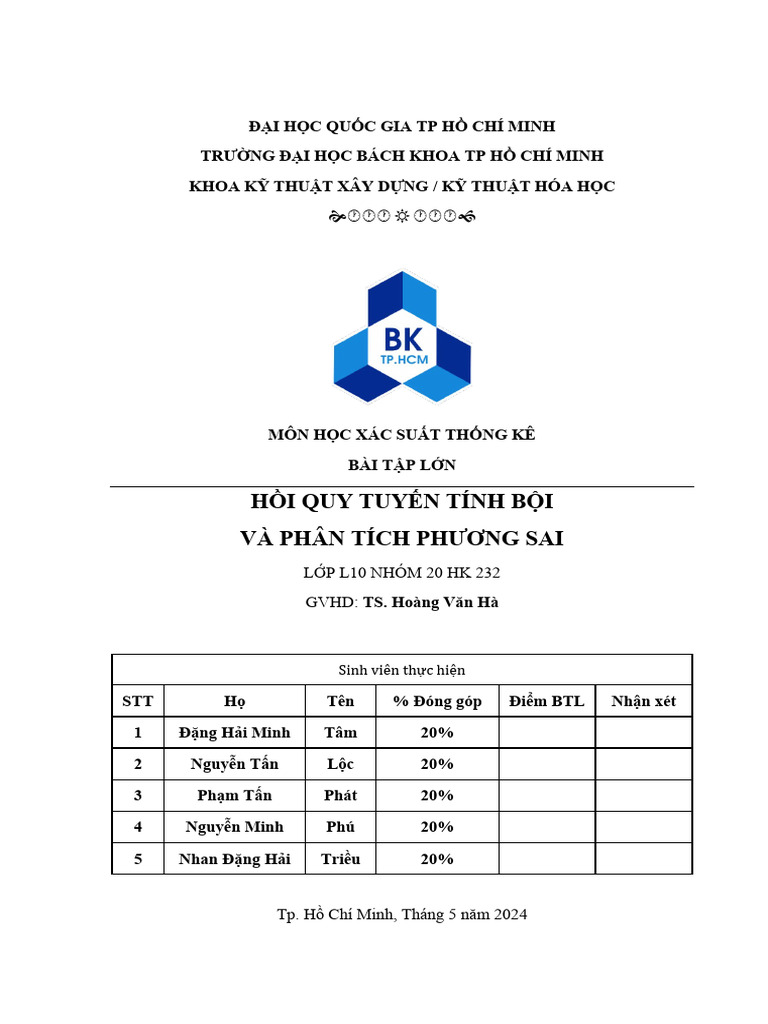 BTL XSTK H I Quy, Annova | PDF