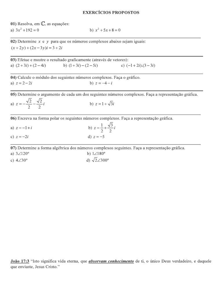 ExERCICIOS COMPLEXOS Proposto | PDF