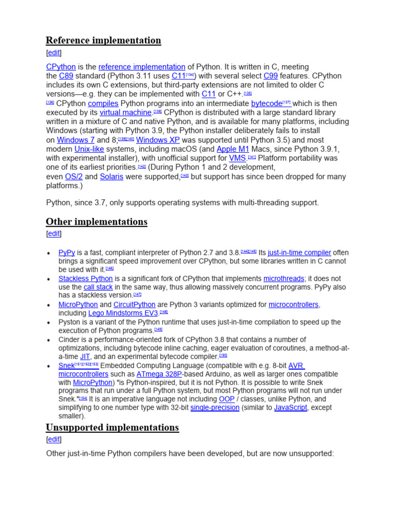 Reference Implementation: Cpython Reference Implementation C89 C11 C99 C11 Compiles Bytecode ...