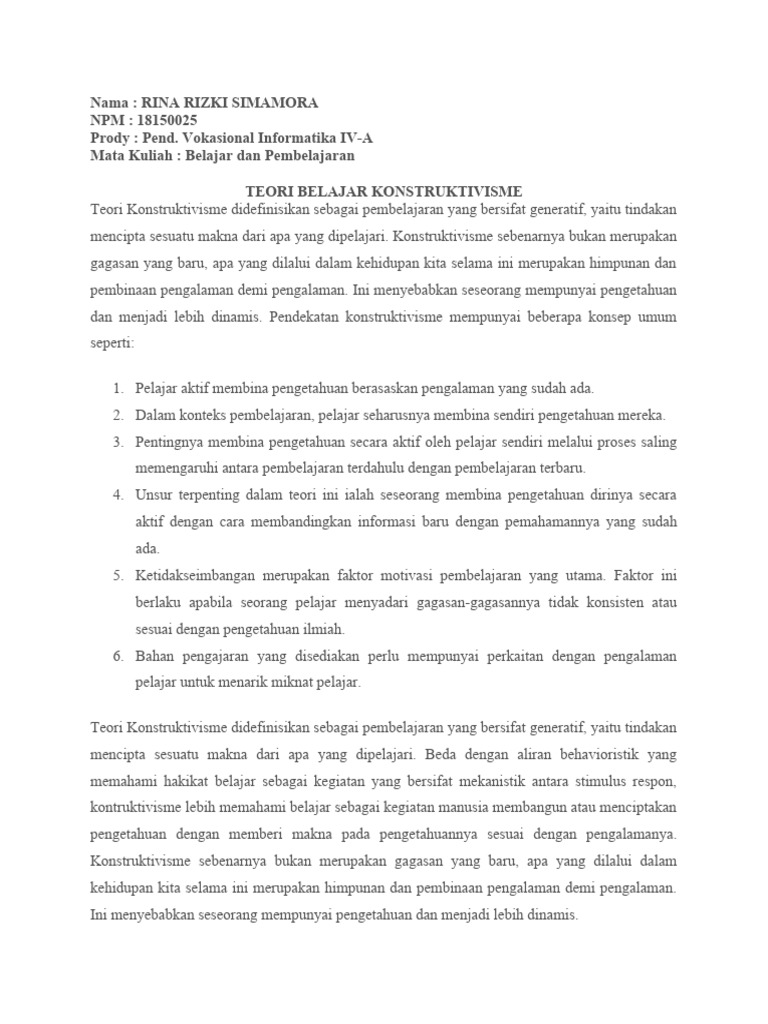 TEORI BELAJAR KONSTRUKTIVISME | PDF TEORI BELAJAR KONSTRUKTIVISME | PDF