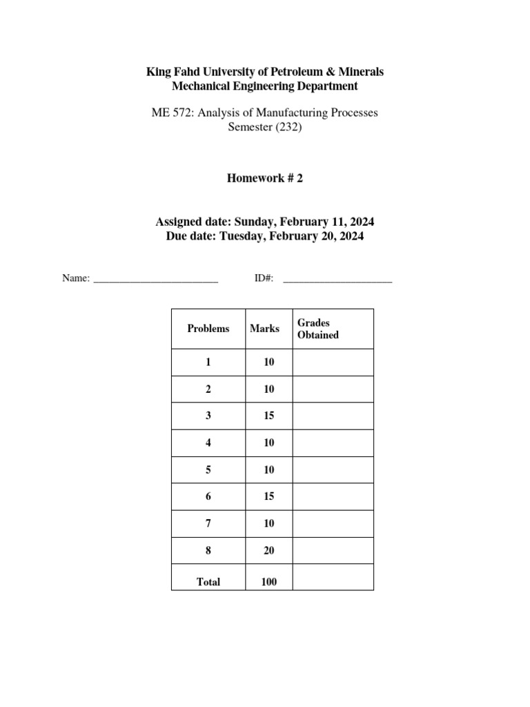 HW 2 - Me-572 - 232 | PDF | Drilling | Metalworking