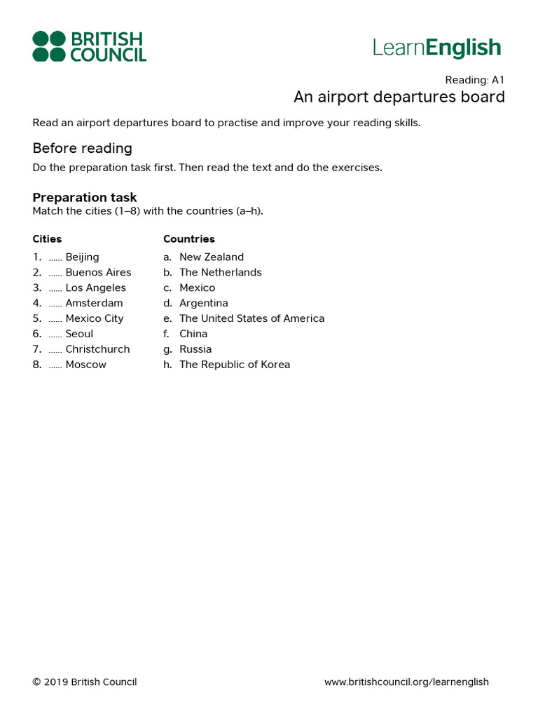 Reading A1 An Airport Departures Board | PDF
